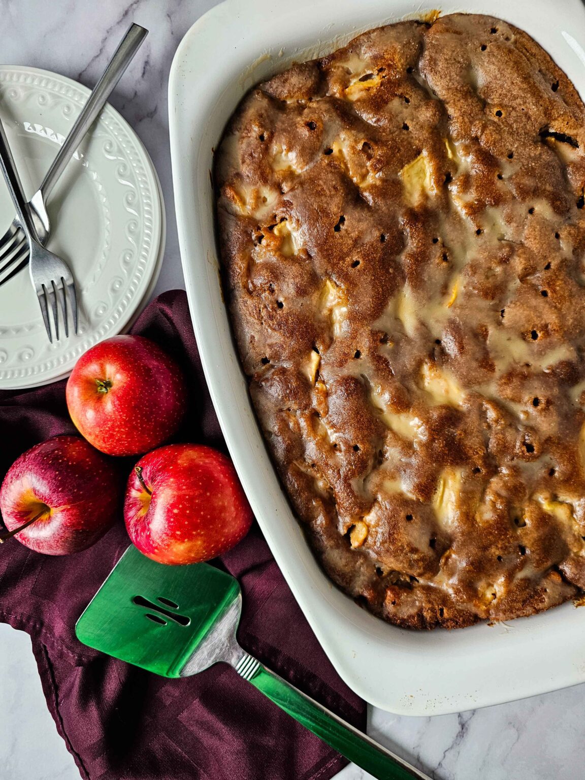 Easy Apple Dapple Cake with Warm Glaze - U Keep Cooking