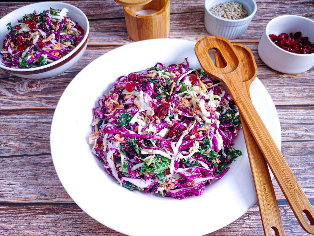 Creamy Red Cabbage Slaw with Bacon Salad Recipe - U Keep Cooking
